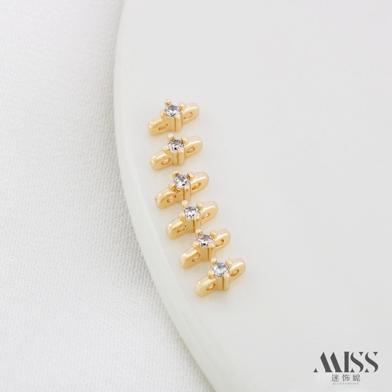 現貨 墊片 隔片 隔珠 diy 14k 包金 10個 保色 鋯石 雙孔排扣 十字 雙線 手串珠 材料 手工 飾品 配件 | 蝦皮購物