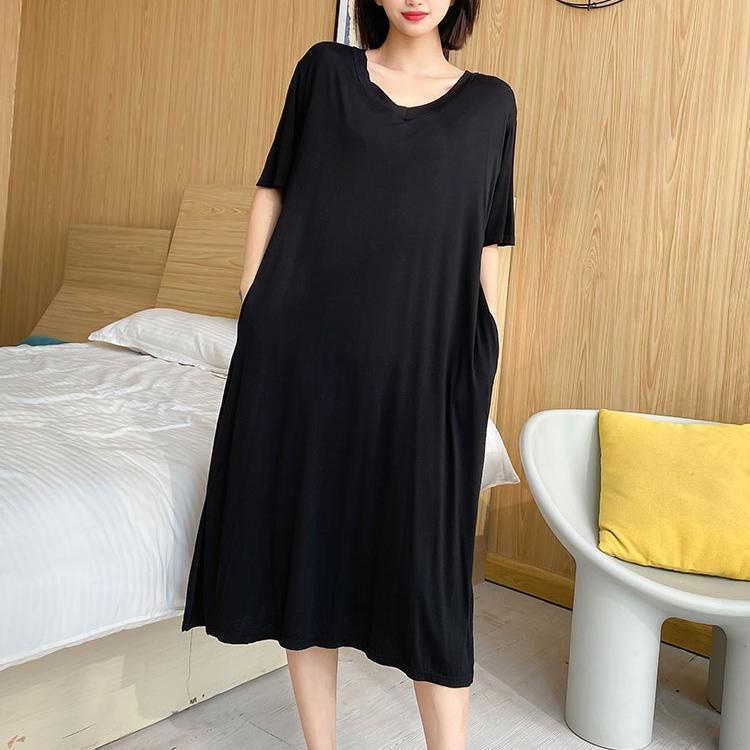 【特大尺碼M-5XL 50-150kg】2-300斤大尺碼V領睡裙女夏季中長款家居裙胖mm加肥加大慵懶風洋裝 | 蝦皮購物