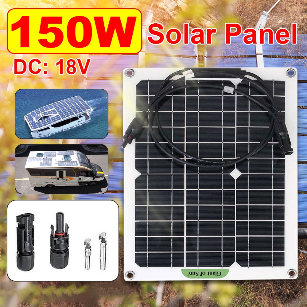 150w 18V 太陽能電池板 USB 套件大篷車/露營單晶矽太陽能電池連接電纜即插即用電池逆變器 | 蝦皮購物