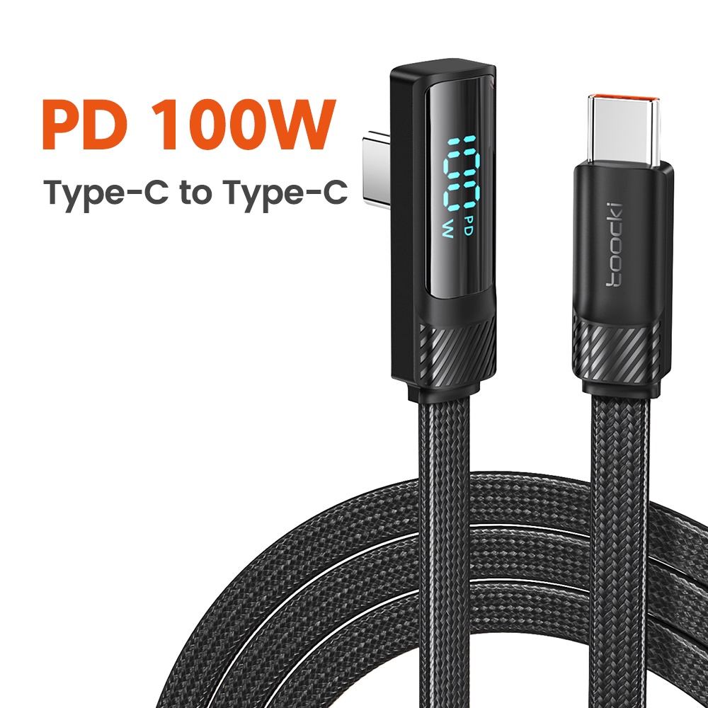 Toocki 100W Type C 轉 Type C 快充線 90 度彎頭設計遊戲線 USB Type C 透明數顯數 | 蝦皮購物