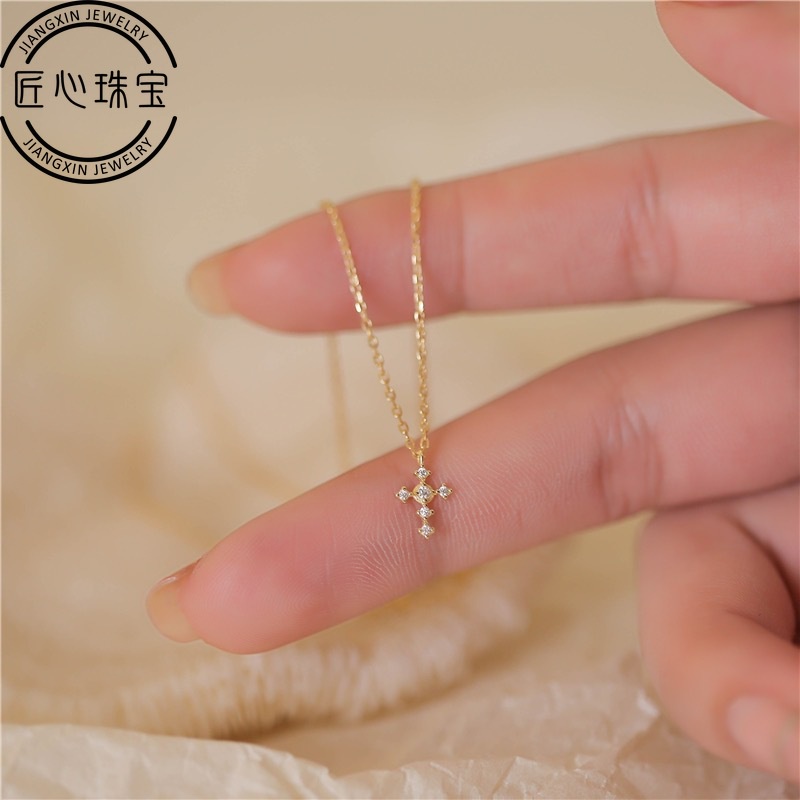 「匠心·純銀項鍊」S925純銀鍍14K金 小眾設計十字架項鍊 INS冷淡風鑲鋯石疊戴項鍊 女鎖骨鏈 ONY | 蝦皮購物