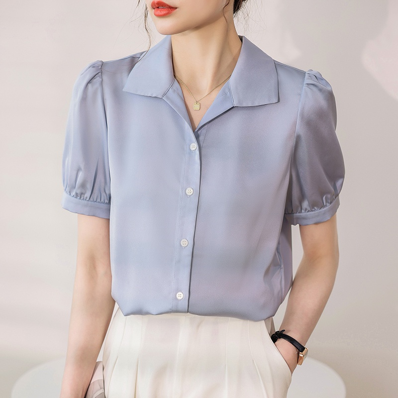 Miguo_現貨_雪紡襯衫 2色 S-2XL 時尚百搭短袖襯衣 通勤職業顯瘦襯衫 女上衣_8729 | 蝦皮購物