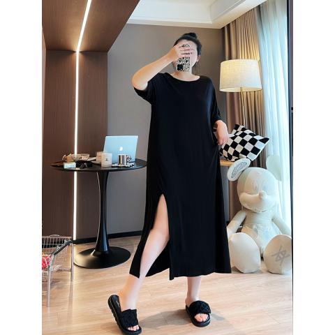 【特大尺碼M-5XL 50-150kg】夏季大尺碼睡衣女露背2-300斤胖MM寬鬆柔軟舒適家居服側開叉長睡裙 | 蝦皮購物