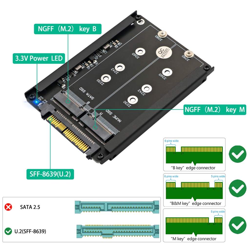 適用於 M.2 NVME SATA SSD B Key/B&M Key SSD 轉 SFF-8639 U.2 2 合 1 | 蝦皮購物