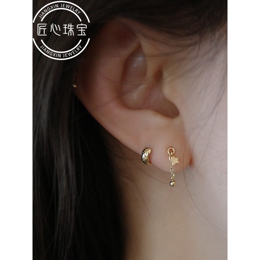 「匠心·純銀耳飾」S925銀鍍14K金 交叉純銀耳扣 迷你小香風耳環 時髦ins 法式小耳圈 XZM | 蝦皮購物