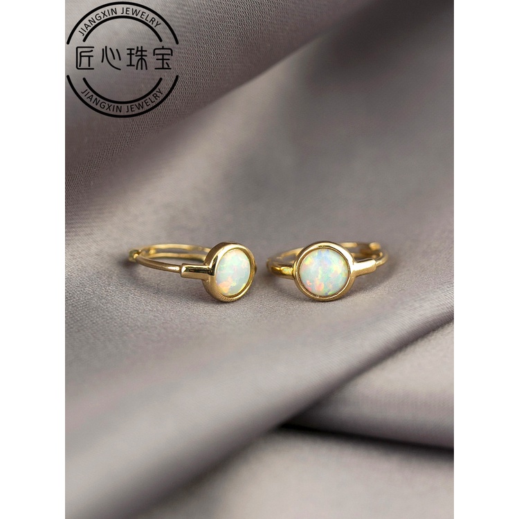 「匠心·純銀耳飾」S925銀鍍14K金 圓形簡約歐泊耳扣 女 鑲嵌七彩百搭耳環 網紅耳飾 XZM | 蝦皮購物