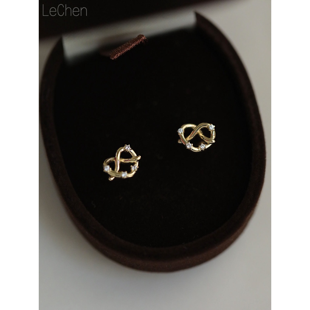 LeChen 現貨 純銀耳釘 【流動的心】S925銀鍍14K金 愛心曲奇餅造型耳環 精緻簡約甜美迷你耳釘E1093 | 蝦皮購物