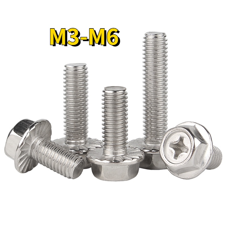 【XJK】304不鏽鋼十字法蘭螺絲 法蘭面外六角螺栓 防滑帶墊螺釘 M3-M4-M5-M6 | 蝦皮購物