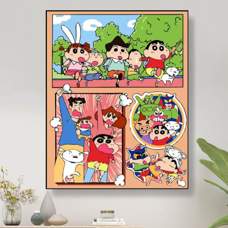 蠟筆小新diy數字油畫 30X40cm有框 兒童動漫卡通數字畫 彩繪減壓藝術填色畫掛畫 情侶房間創意手工裝飾畫 | 蝦皮購物