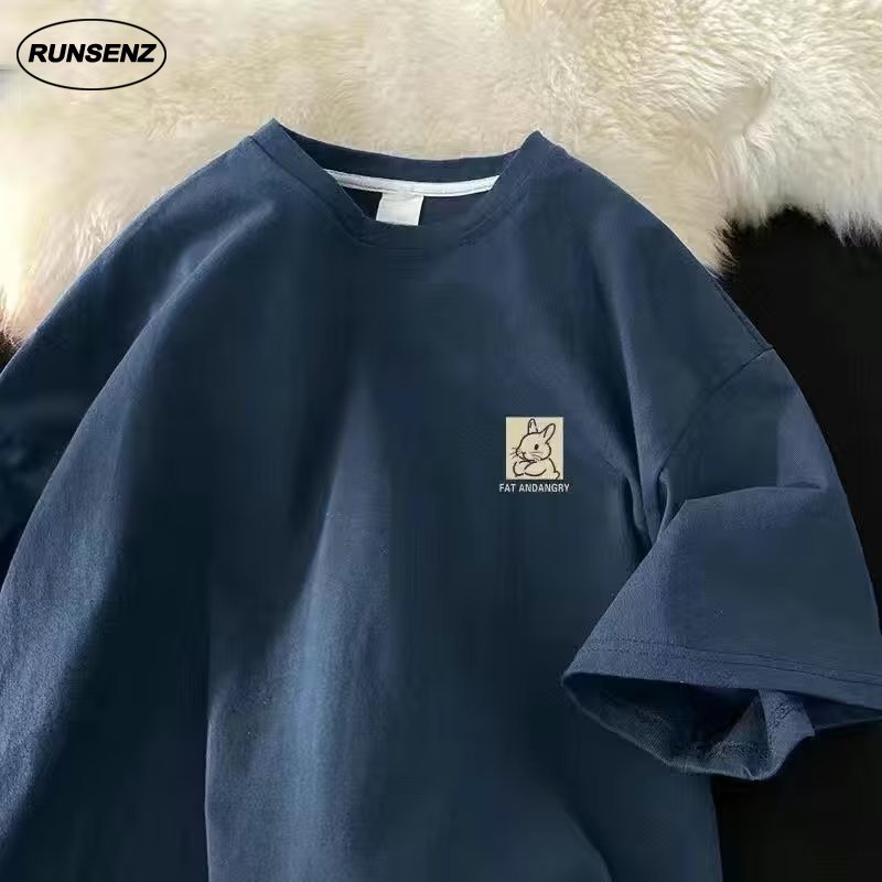 M-8XL 大尺碼短t男 女 簡約兔子logo短袖T恤 圓領 休閒 寬鬆五分袖上衣 男生衣著 | 蝦皮購物