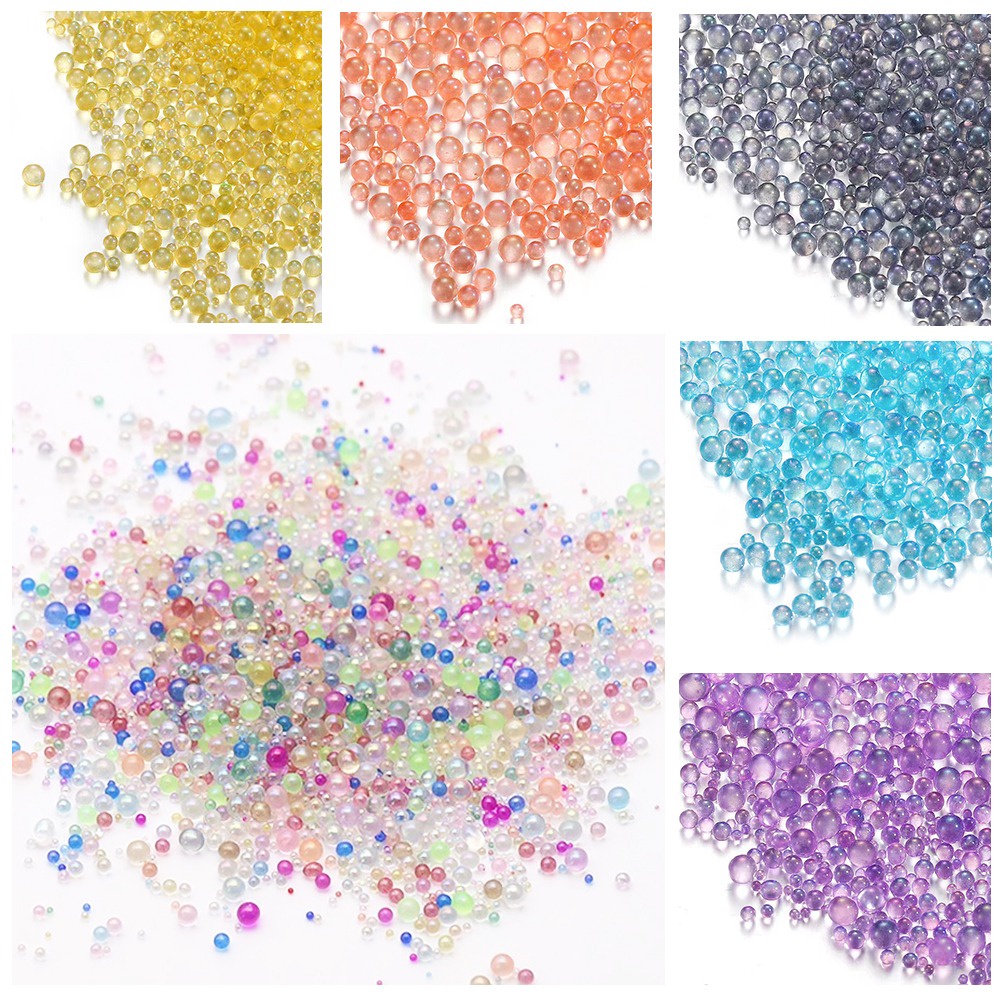 50g 0.6-3mm diy飾品配件玻璃氣泡珠琉璃無孔圓珠AB幻彩泡泡珠美甲材料 | 蝦皮購物