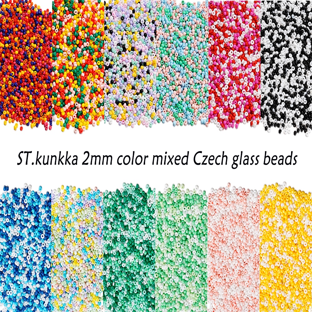 ST.KUNKKA 1200Pcs(10g) 2mm彩色混合捷克玻璃珠 實色捷克玻璃米珠 可愛柔和的小珠子用於DIY珠寶 | 蝦皮購物