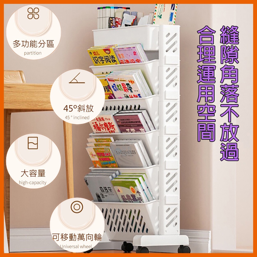 [泰格爾]輕便移動型書架 分類分層收納 五層/六層款 45度斜放 好拿取 書架不占空間 底部滑輪方便移動 C842 | 蝦皮購物