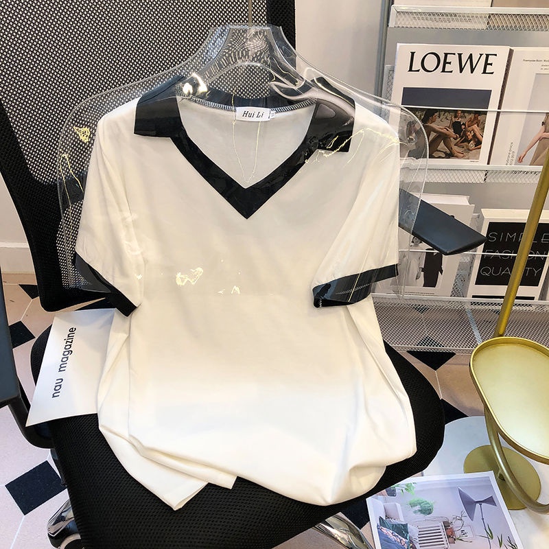 【特大尺碼M-5XL 40-150kg】特大尺碼女裝韓版夏季新款洋派V領短袖T恤300斤胖mm百搭遮肚子上衣2 | 蝦皮購物