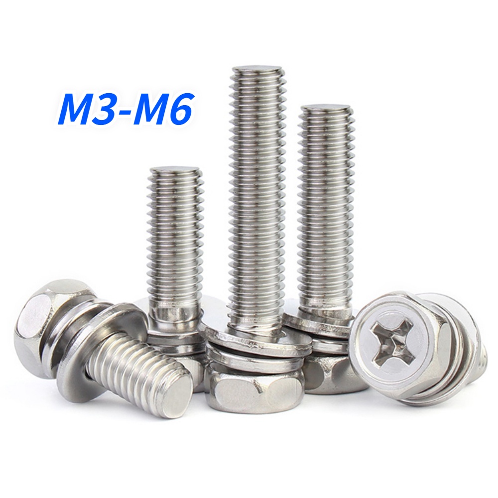 【XJK】304不鏽鋼六角組合螺絲墊片十字外六角螺栓墊片彈墊組合 | 蝦皮購物