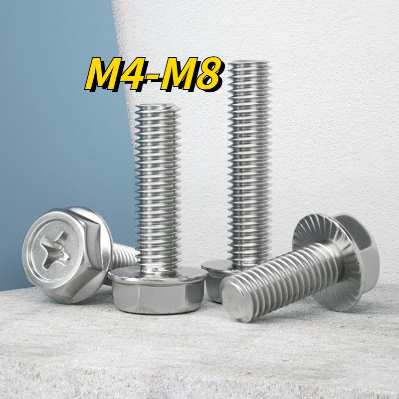 【XJK】A2-70 SUS304不鏽鋼十字法蘭螺絲防滑帶墊螺釘M5/M6/M8 十字法蘭面 | 蝦皮購物