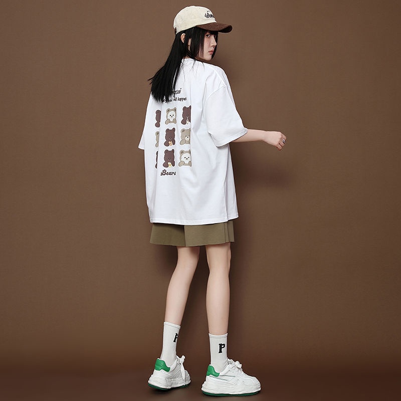 L~4XL 大尺碼女生短袖套裝短袖T恤+休閒短褲兩件套新款休閒運動印花大尺碼上衣ins潮學生 | 蝦皮購物