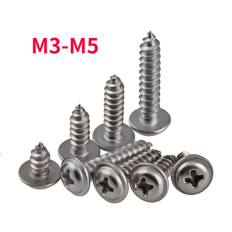 【XJK】 304不鏽鋼十字圓頭帶墊自攻螺絲 大頭十字自攻螺釘 M3 M4 M5 M6 | 蝦皮購物