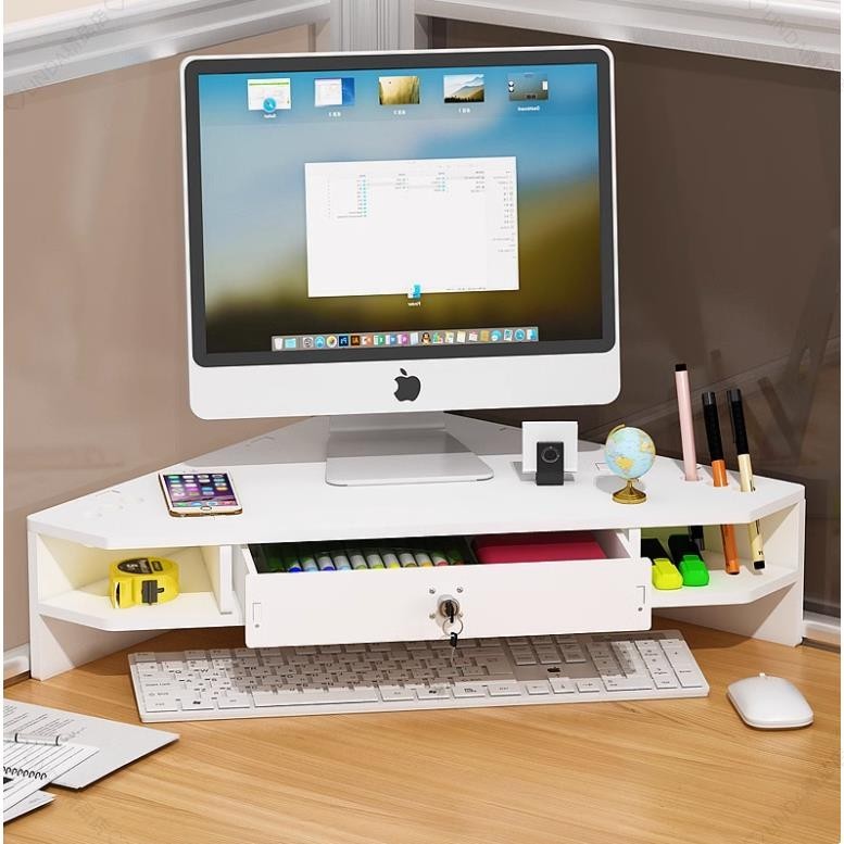 轉角電腦增高架带抽屉收纳盒三角辦公室工位桌面台式显示器置物架 轉角電腦增高架 显示器 置物架 轉角增高架7vh_b2 | 蝦皮購物