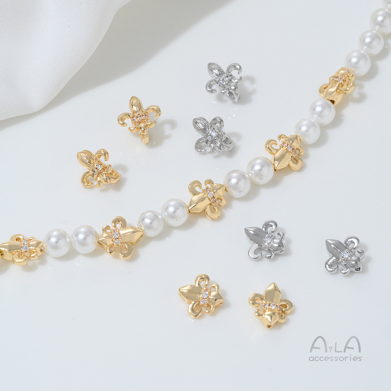 Ala-14K包真金鑲鋯鳶尾花隔珠配件珍珠項鍊收尾扣手工串珠diy飾品資料 | 蝦皮購物