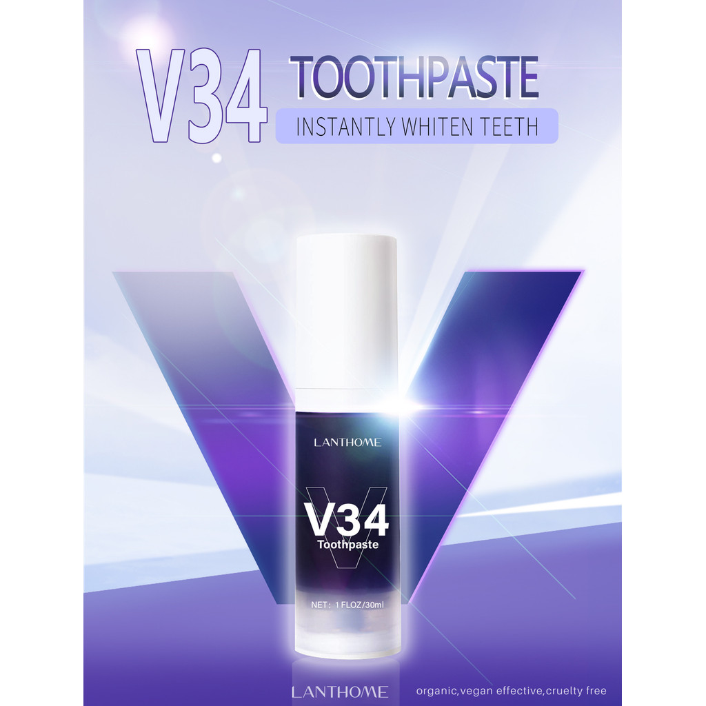 臺灣出貨 新V34牙膏 去煙漬 牙齒 亮白 牙齒 清新30ml 潔牙齒 清新口氣 牙膏精華液 小紫瓶 美牙酶 清潔口腔 | 蝦皮購物
