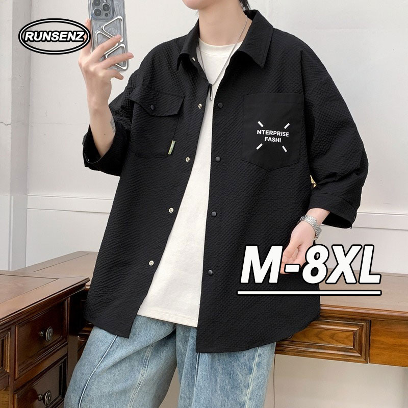 M-8XL 日系時尚七分袖工裝襯衫男 大尺碼襯衫 oversize 休閒寬鬆工作上衣 男生短袖襯衫 加大尺碼 | 蝦皮購物