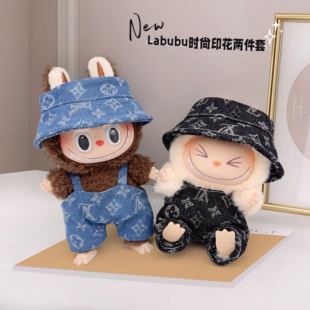 現貨拉布布衣服搪膠換裝漁夫帽揹帶褲兩件套裝一二三代labubu娃衣 | 蝦皮購物