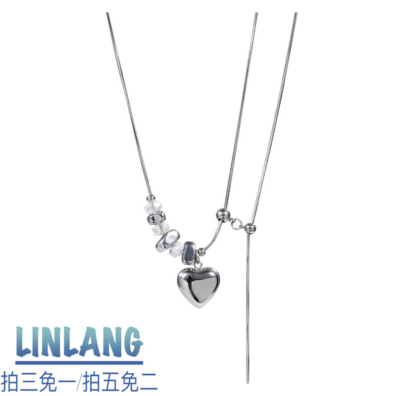 LINLANG銀色愛心碎石項鍊女潮女項鍊個性小眾冷淡風鎖骨鏈高級設計感飾品 | 蝦皮購物