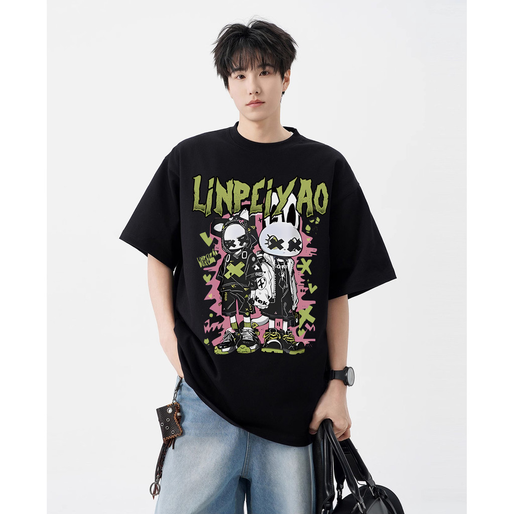 【當天出貨 美式兔子大印花】重磅短t 260g純棉短袖T恤日系復古寬鬆圓領上衣學生加大尺碼Oversize t恤男生t恤 | 蝦皮購物