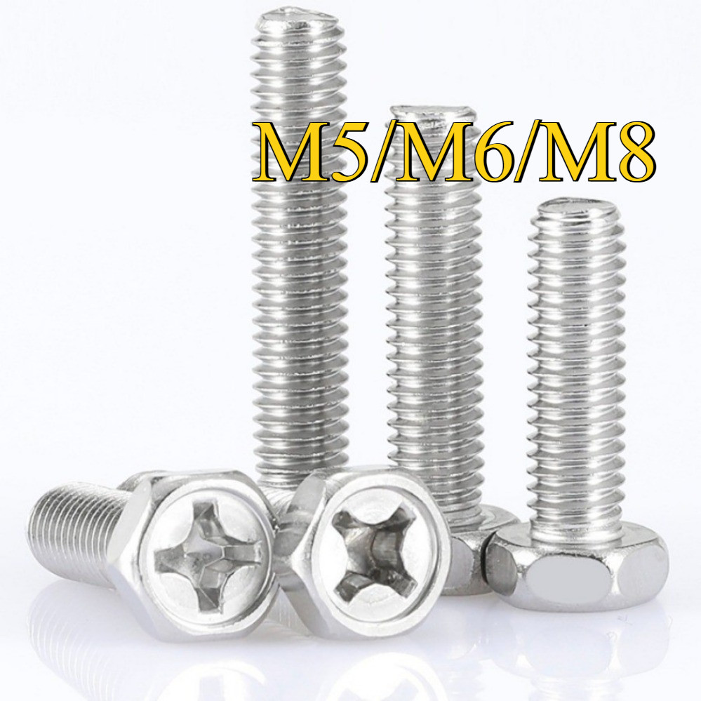 304不鏽鋼十字槽凹穴外六角螺栓M5/M6/M8*L8-100mm（YL-TH） | 蝦皮購物