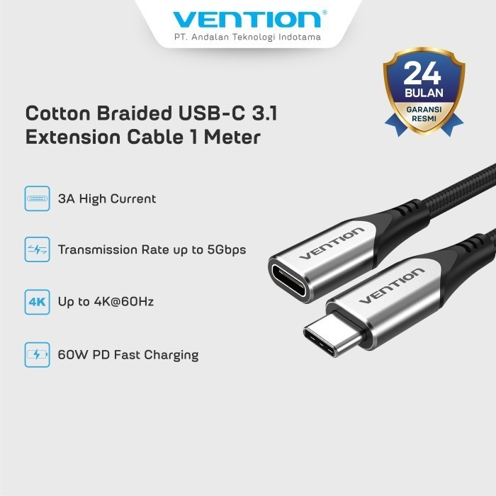 Vention USB C 數據線 Thunderbolt 3 延長公對母 3A 60W PD 3A 4K@60Hz 5 | 蝦皮購物