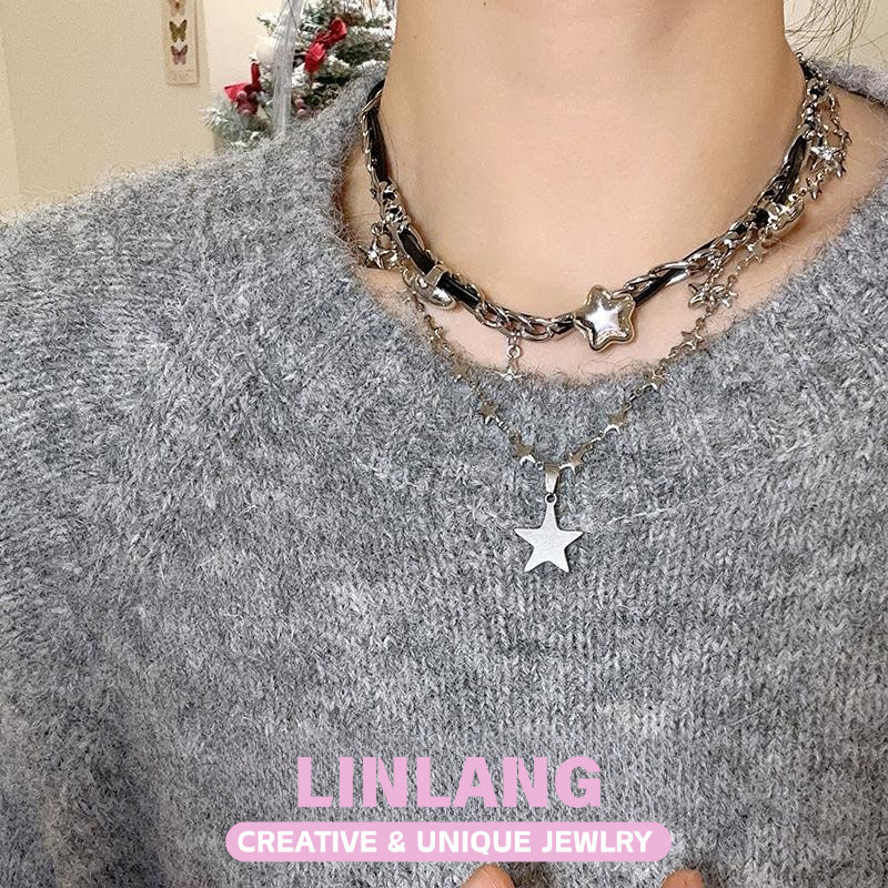 LINLANG【甄選】金屬星星皮質鏈條項鍊疊戴小眾辣妹風頸鍊鎖骨鏈 | 蝦皮購物
