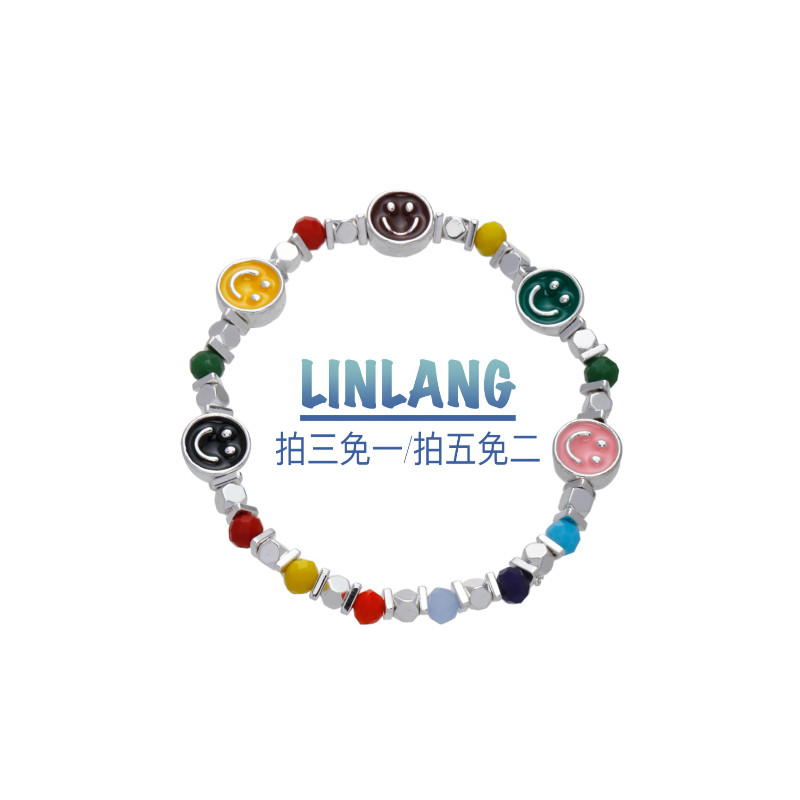 LINLANG多巴胺彩色串珠笑臉手鍊女輕奢小眾精緻設計感閨蜜學生飾品 | 蝦皮購物