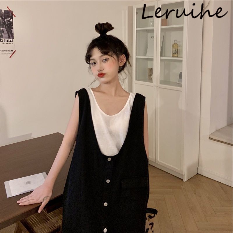 L-4XL 大尺碼洋裝 無袖洋裝 背心裙 特大尺碼女裝 揹帶裙 胖mm顯瘦夏季洋裝 韓版ins風慵懶寬鬆遮肚洋裝 G3Y | 蝦皮購物