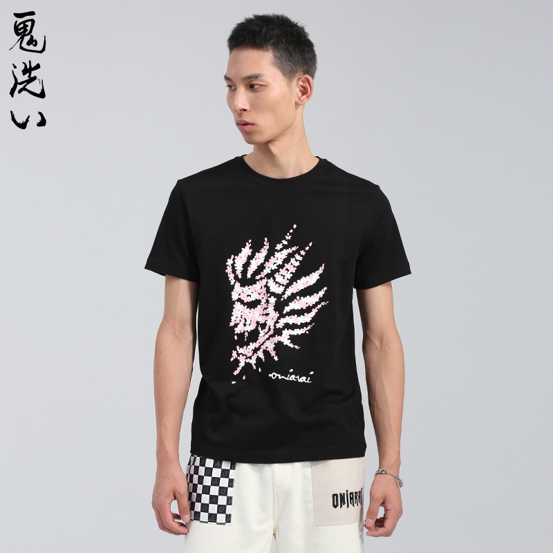 oniarai鬼洗新品花瓣鬼頭印花休閒潮流純棉圓領短袖T恤男 | 蝦皮購物