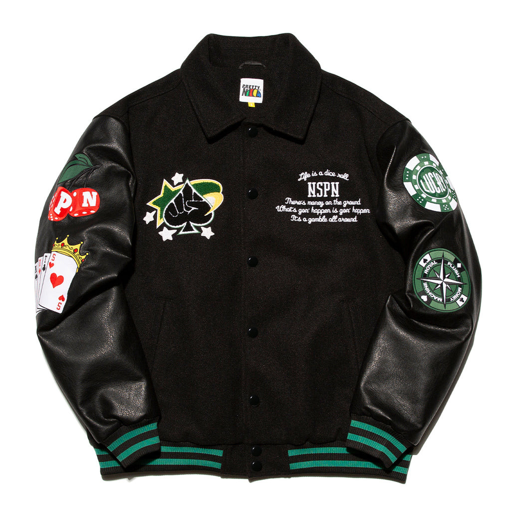 NUTS x PRETTYNICE Neon Sign Varsity Jacket / 黑 NSPN棒球外套【CbP】 | 蝦皮購物