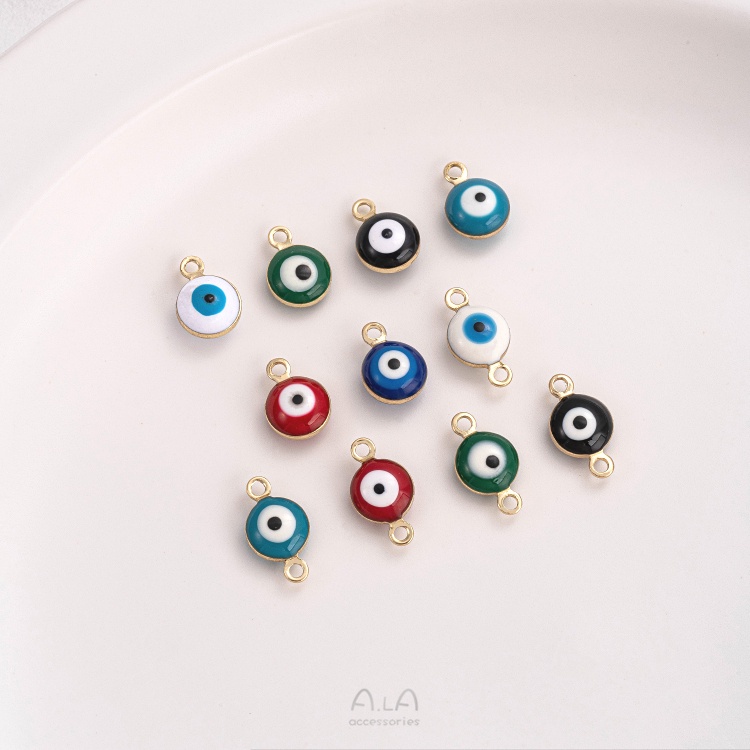 Ala-- 14K包金保色滴油眼晴小吊墜惡魔之眼手工diy手鍊項鍊耳環飾品掛件 | 蝦皮購物