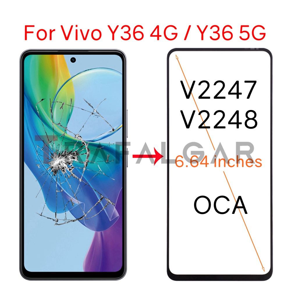 Vivo Y36 5G 4G 前屏幕玻璃外玻璃鏡片,帶 OCA 光學透明膠更換 V2247 V2248 | 蝦皮購物