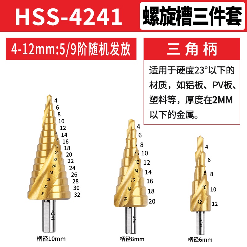 6542含钴寶塔鑽 4241三角柄直槽/螺旋階梯鑽 高速鋼 擴孔階梯開孔器 圓穴鑽 HSS 鑽頭 不鏽鋼 白鐵 | 蝦皮購物