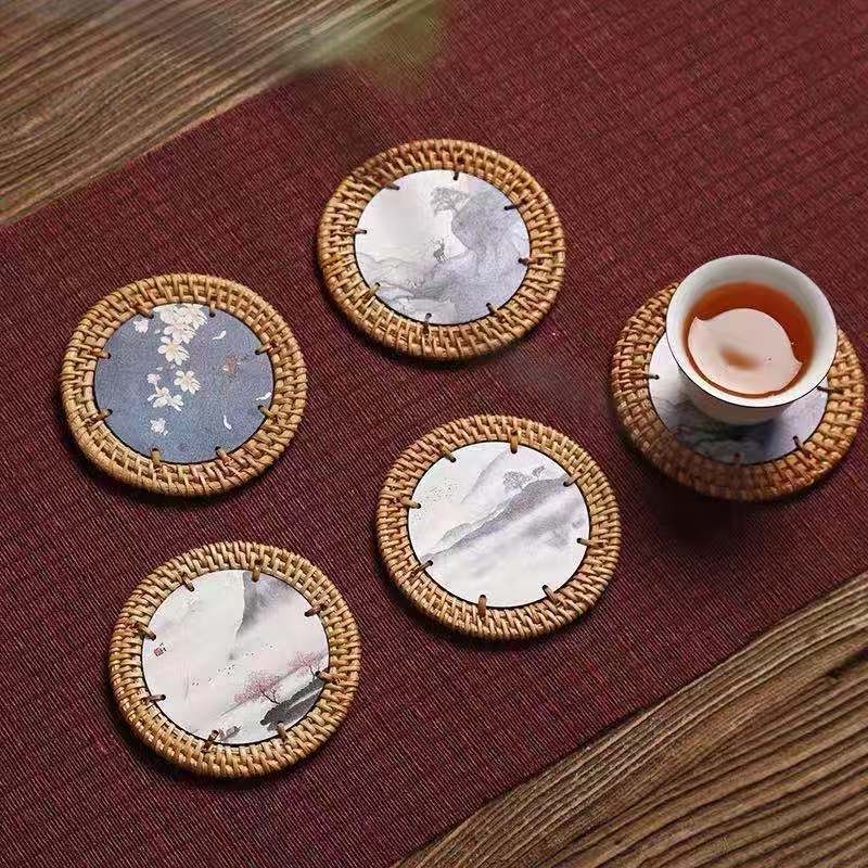 藤編手工杯墊 禪意茶杯墊 杯託 壺墊 隔熱餐墊 功夫茶具茶道配件越南藤 | 蝦皮購物