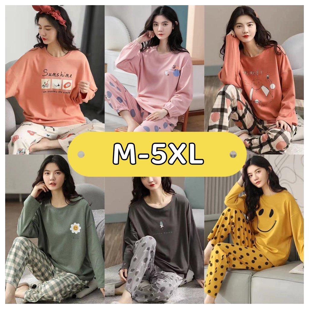 M-5XL 大尺碼睡衣 女士 長袖長褲 柔軟 秋冬睡衣 100kg 可穿 家居服 可外穿居家服 | 蝦皮購物