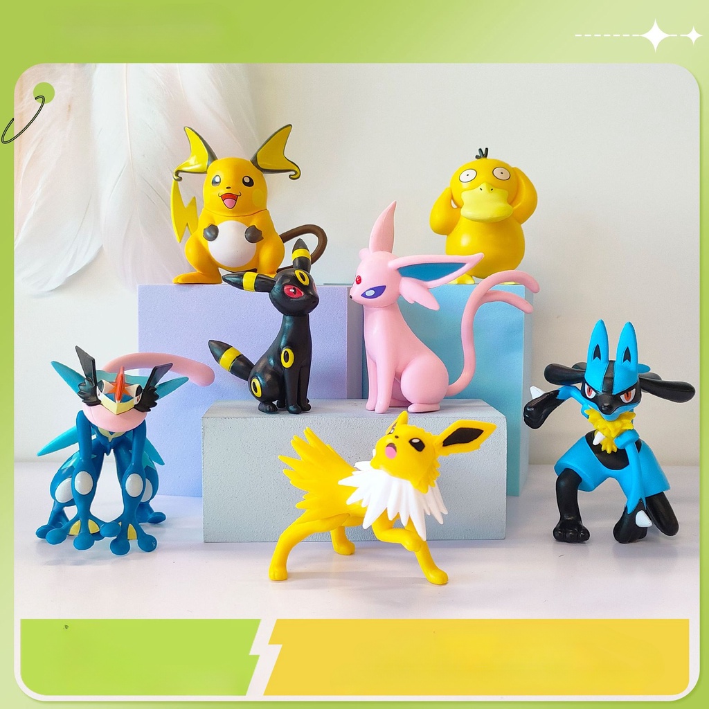 7 件裝口袋妖怪皮卡丘 Espeon Psyduck Lucario Greninja 動漫可動人偶塑料模型收藏雕像玩俱 蝦皮購物