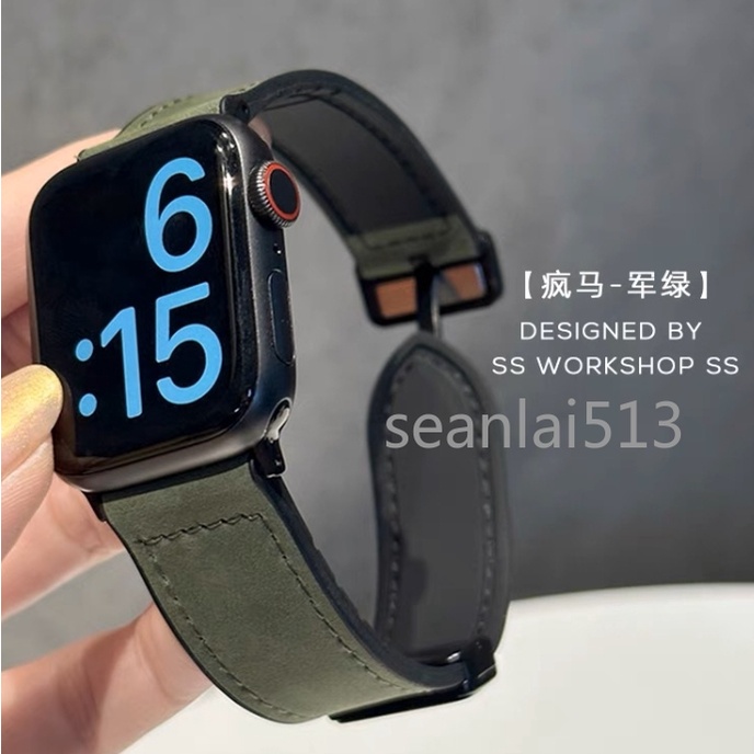 適用於Apple Watch 10代錶帶 Ultra 9/87654321錶帶SE 瘋馬皮錶帶 折疊扣 45m 49mm | 蝦皮購物