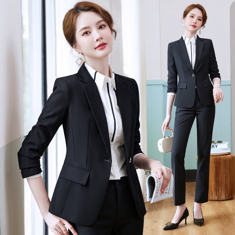 Miguo_高端職業套裝女 2色 M-3XL 氣質女神范工裝 面試正裝 前臺工作服 女生西装套装_8006 | 蝦皮購物