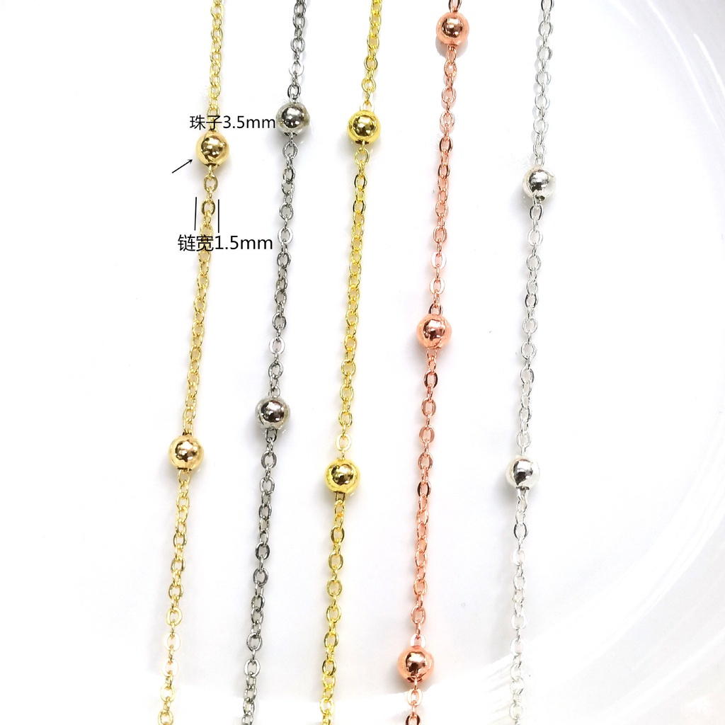 HC-【 1m】14k包金保色 3.5MM圓珠鏈條夾珠鏈 O字鏈串珠鏈 項鏈手鏈耳飾配件 | 蝦皮購物