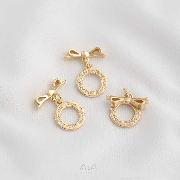 Ala-0209-高保色高品質-- 保色14K包金英文圓環蝴蝶結棒OT扣手工diy手鍊項鍊連接收尾扣配件 | 蝦皮購物