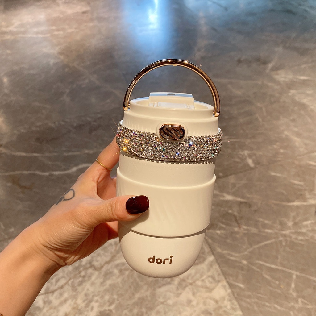 380ml鑲鑽保溫杯 隨行咖啡杯 樂扣杯 316不鏽鋼保溫瓶 ins帶提繩禮品杯 雙飲吸管杯 學生杯 隨行牛奶杯 | 蝦皮購物