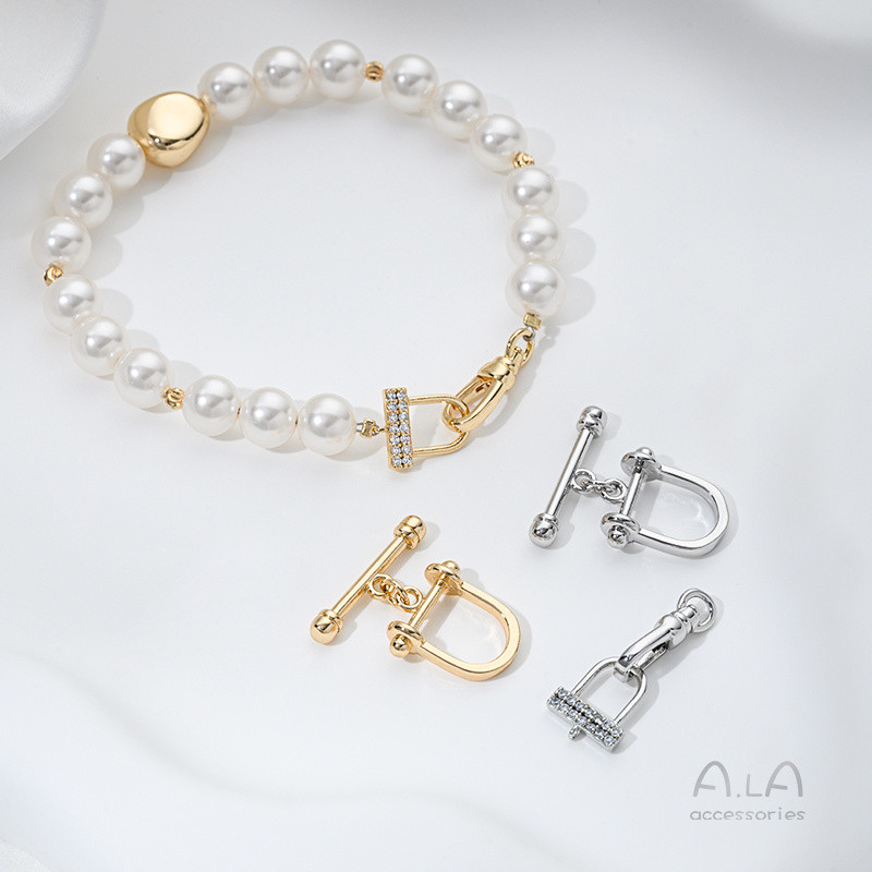 Ala-0209-高保色高品質--保色14k包金u形彈簧扣連接扣馬蹄形ot扣搭扣diy珍珠扣飾品收尾扣 | 蝦皮購物