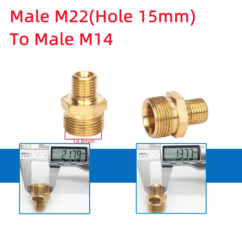 黃銅 3/8" 1/4" M14 M18 M22 螺紋連接器公母適配器,用於高壓清洗機槍軟管過渡接頭 | 蝦皮購物