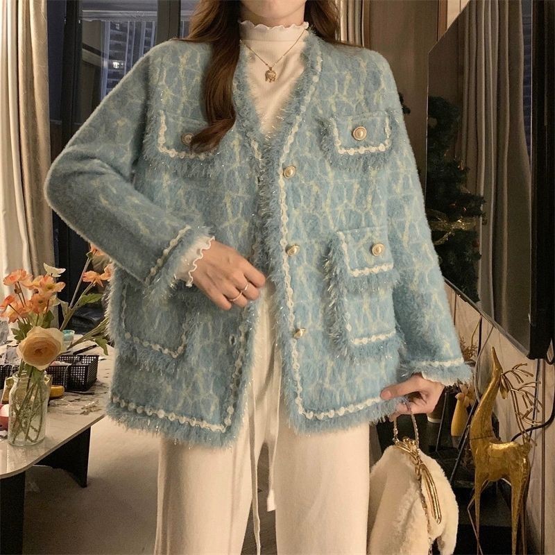 韓版美装胖MM大碼女裝『40-100㎏可穿』M-4XL鞦季新款大碼長袖V領小香風流蘇外套胖mm遮肉寬鬆針織開 | 蝦皮購物